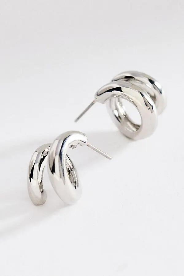 Anthropologie Swirled Huggie Hoop Earrings - Silver