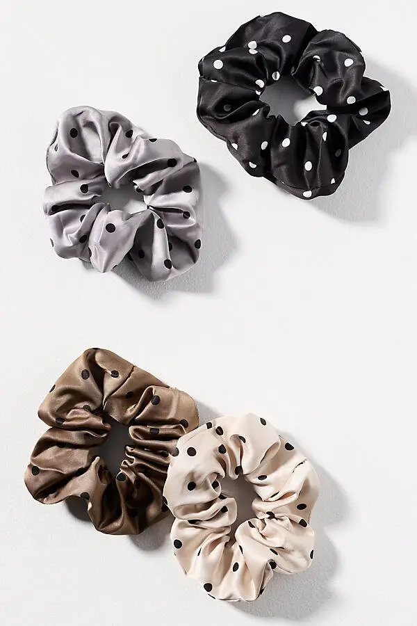 NATASHA Polka Dot Scrunchie - Ivory/grey/brown