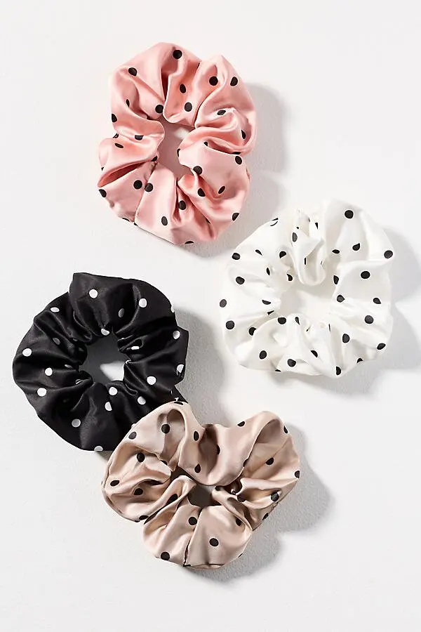 NATASHA Polka Dot Scrunchie - White/peach/taupe