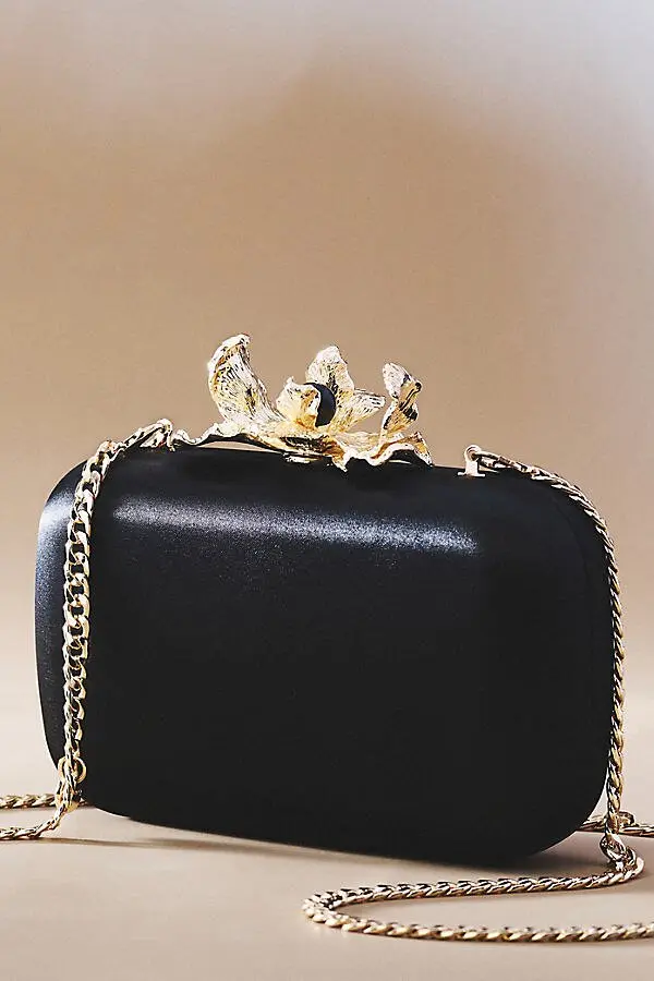 OLGA BERG Adele Orchid Lock Clutch - Black