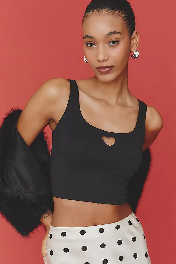 LYREBIRD Heart Cutout Crop Top - Black Onyx