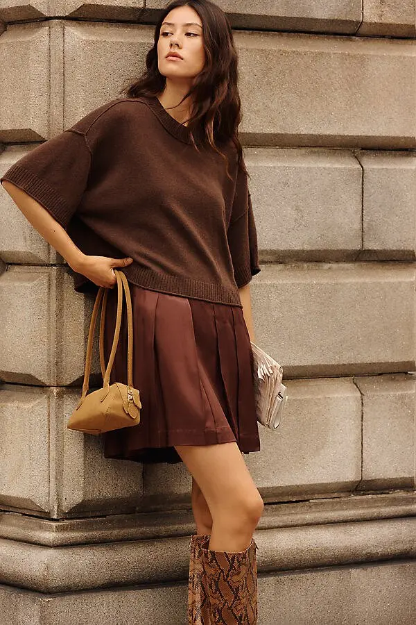Anthropologie Goldie Wool Cashmere Twofer Mini Dress - Brown