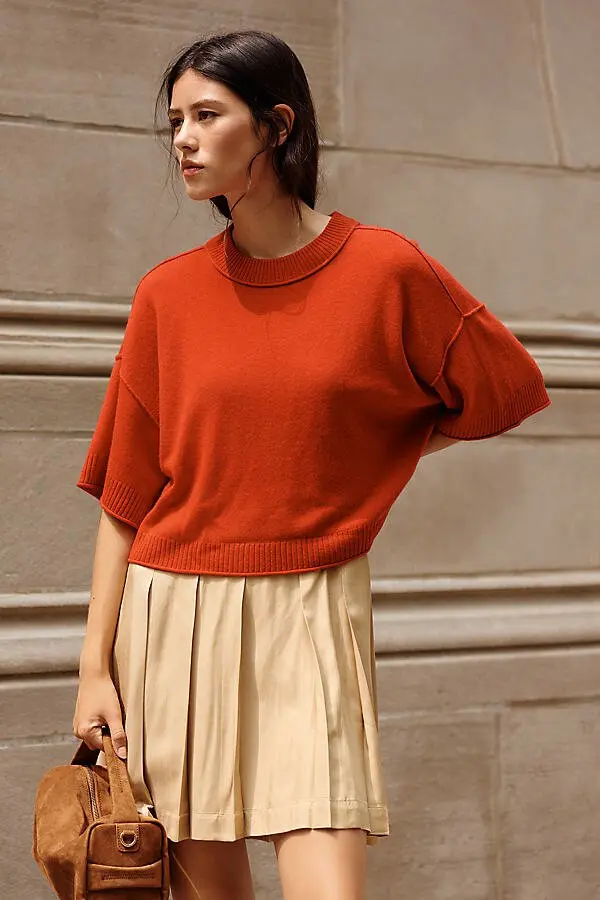 Anthropologie Goldie Wool Cashmere Twofer Mini Dress - Red