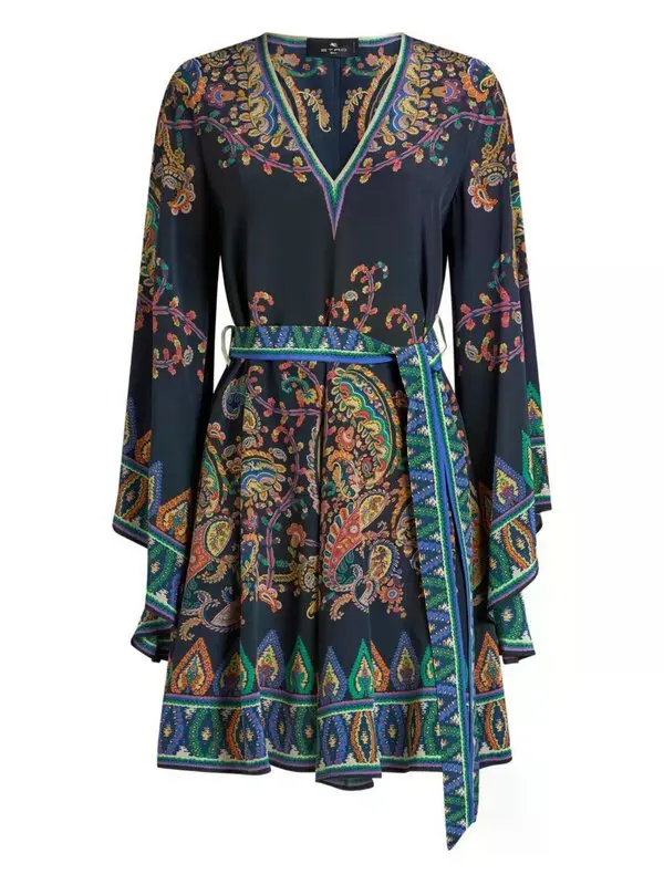 Etro Paisley-print V-neck Mini Dress