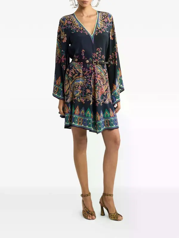 Etro Paisley-print V-neck Mini Dress