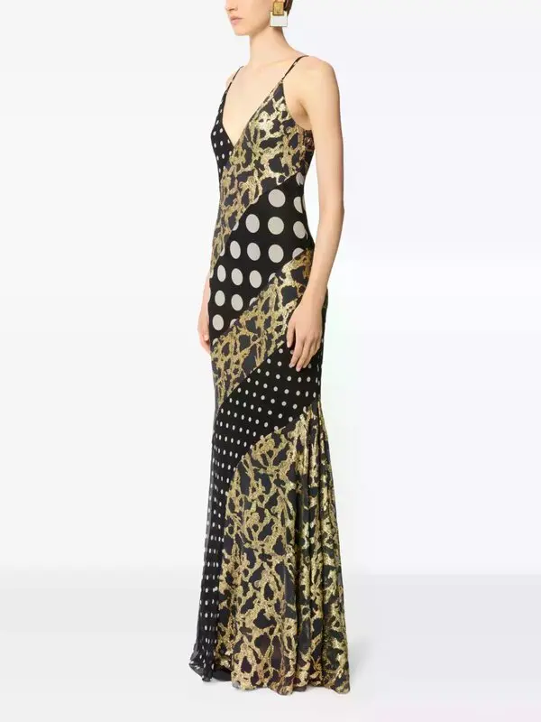 Nina Ricci Polka Dot-pattern Marbled Silk Maxi Dress - Black