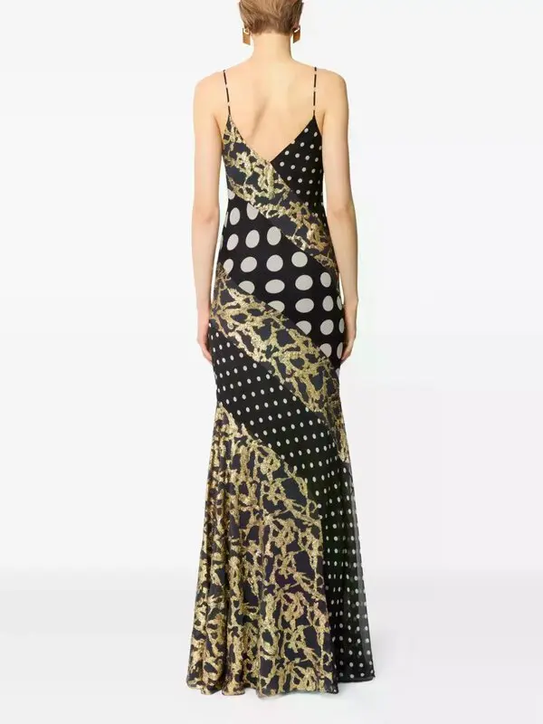 Nina Ricci Polka Dot-pattern Marbled Silk Maxi Dress - Black