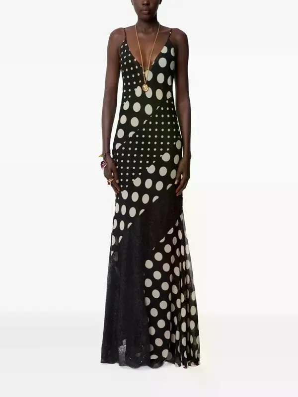 Nina Ricci Polka-dot Silk Maxi Dress - Black