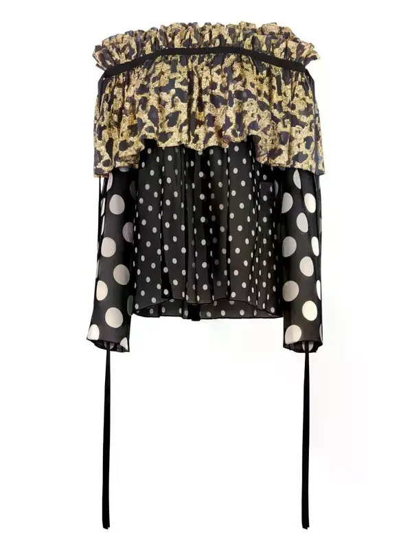 Nina Ricci Polka Dot-pattern Ruffled Satin Blouse