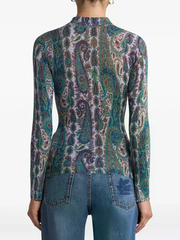 Etro Ribbed Leafy Paisley Polo Top