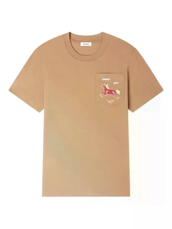 Sandro Embroidery-horse Cotton T-shirt - Neutrals