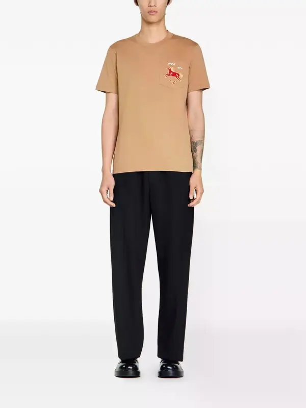Sandro Embroidered Horse Cotton T-shirt - Neutrals