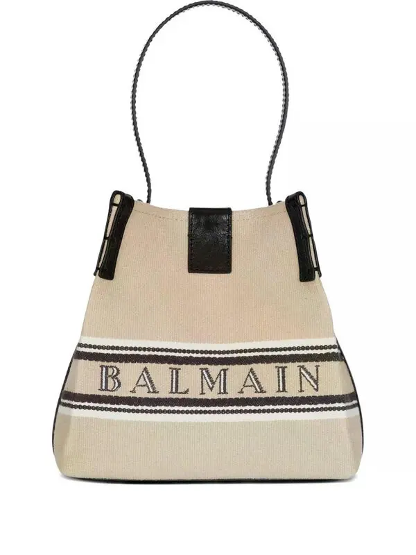Balmain Striped-detail Bucket Bag - Neutrals