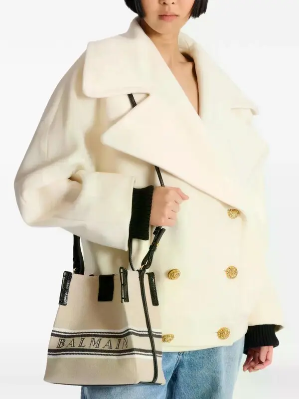Balmain Striped-detail Bucket Bag - Neutrals