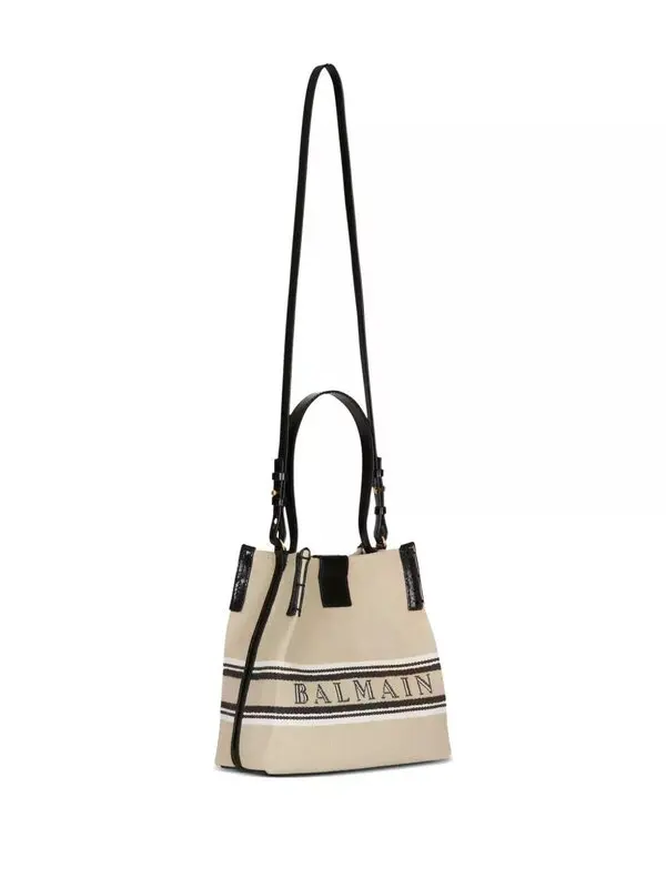 Balmain Striped-detail Bucket Bag - Neutrals