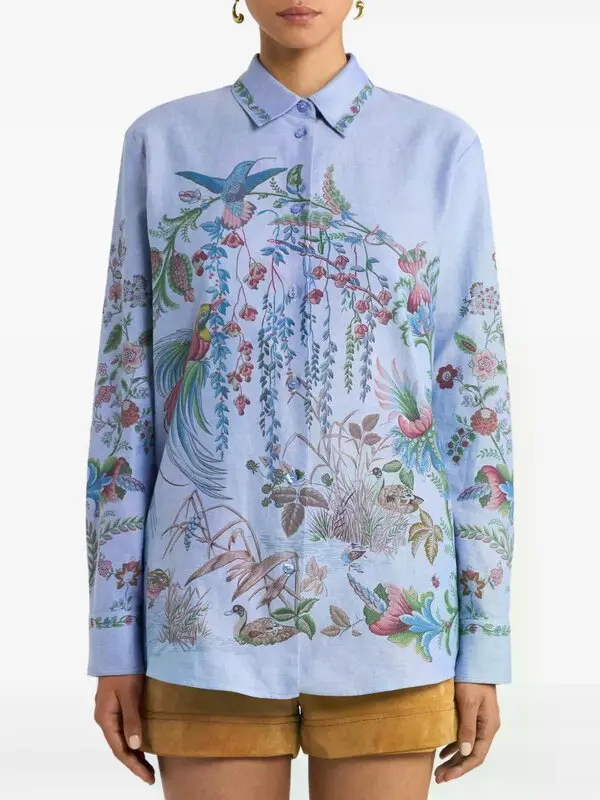 Etro Cotton Shirt With Flora And Fauna Print