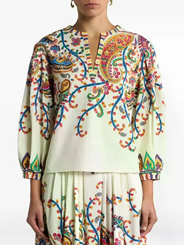 Etro Floral Paisley-print Cotton Top - Neutrals