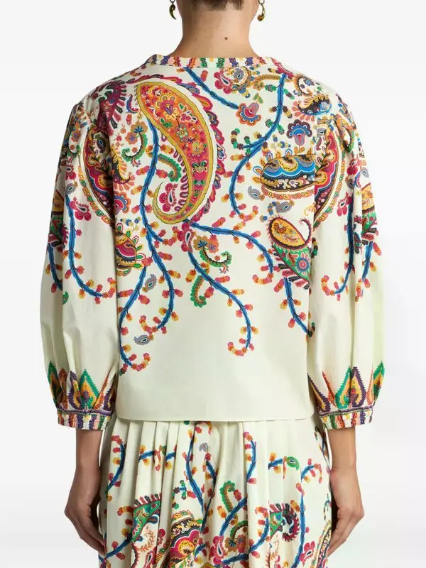Etro Floral Paisley-print Cotton Top - Neutrals