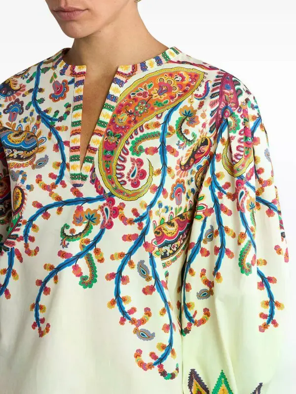 Etro Floral Paisley-print Cotton Top - Neutrals