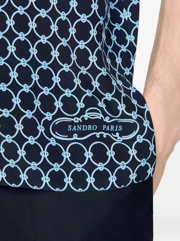 Sandro Link Print Loose-fit Shirt - Blue