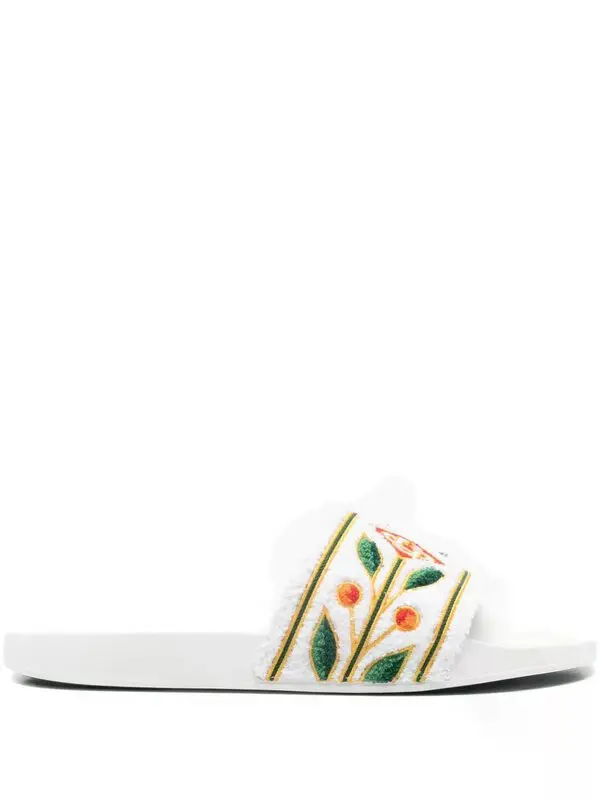 Casablanca Floral-embroidered Slides - White