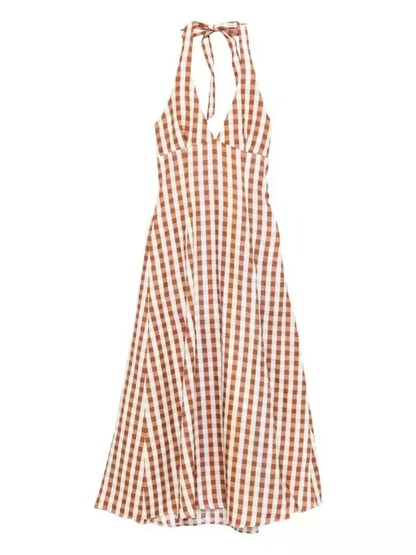 Faithfull The Brand Gingham Halterneck Midi Dress - Brown