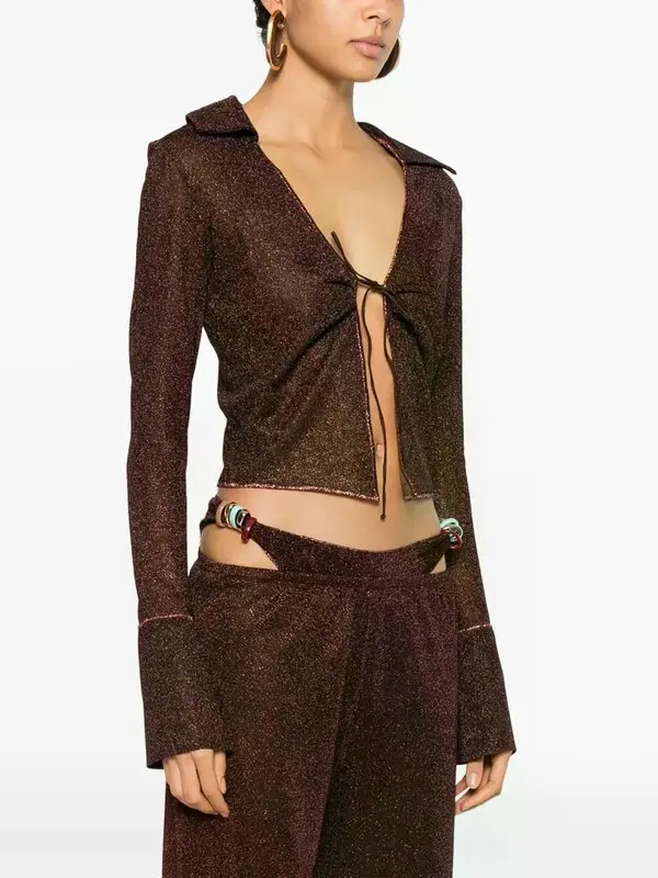 Oseree Tie-detail Bell-sleeve Top