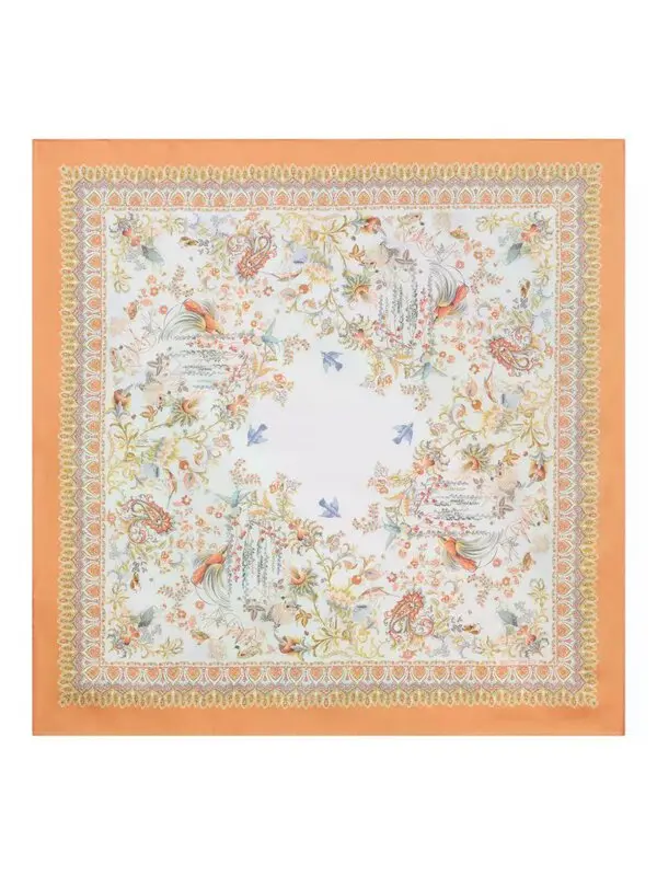 Etro Flora-fauna Motif Silk Scarf - White