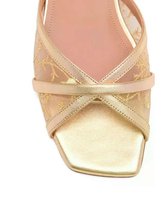 MALONE SOULIERS Perla Flower-embroidered Flat Sandals - Gold
