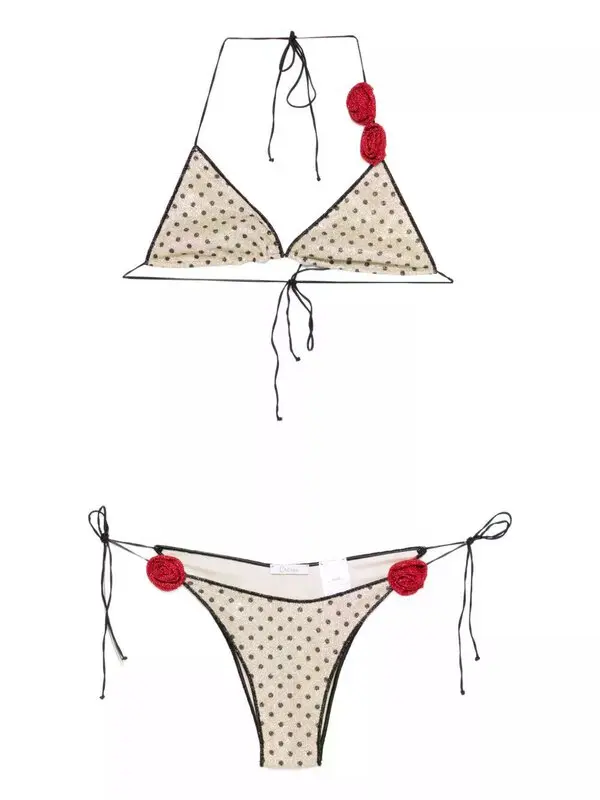 Oseree Floral Polka Dot Bikini - Neutrals
