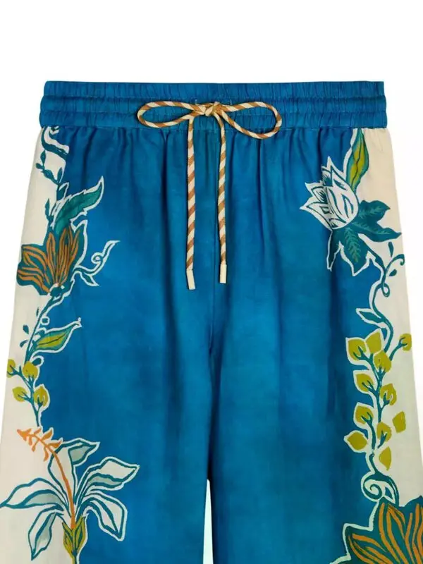 ALEMAIS Luca Floral-print Linen Trousers - Blue