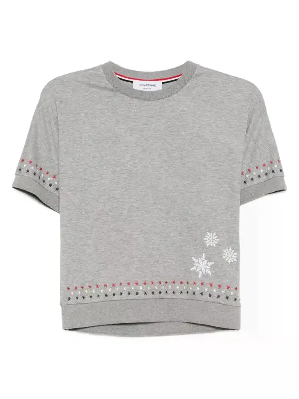 Thom Browne Snowflake-embroidered Cotton T-shirt - Grey