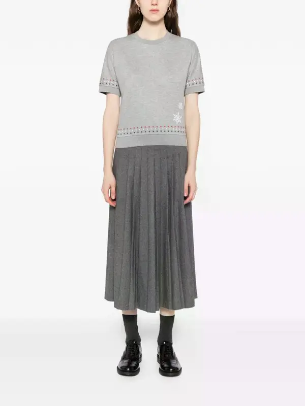 Thom Browne Snowflake-embroidered Cotton T-shirt - Grey