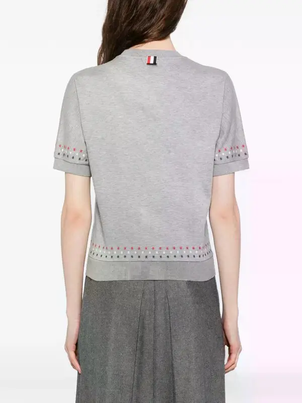 Thom Browne Snowflake-embroidered Cotton T-shirt - Grey