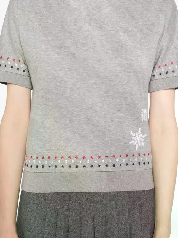Thom Browne Snowflake-embroidered Cotton T-shirt - Grey