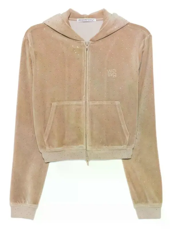 Alexander Wang Crystal-embellished Zipped Hoodie - Neutrals