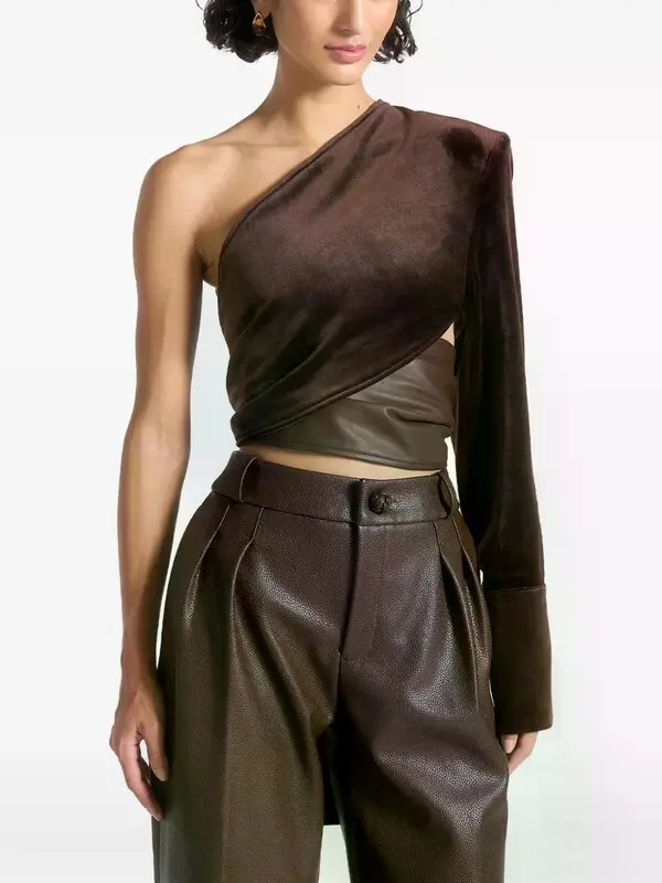 Manière De Voir Coralie One Sleeve Velour Wrap Top - Brown