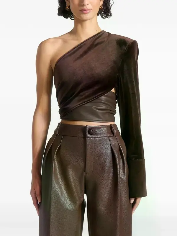 Manière De Voir Coralie One Sleeve Velour Wrap Top - Brown