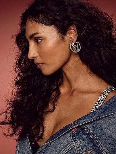 Victoria's Secret Vs Monogram Diamanté Hoop Earrings - Gold