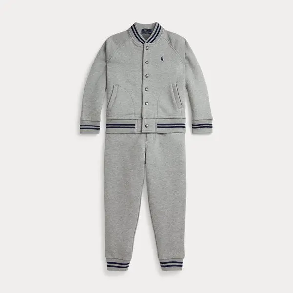 Ralph Lauren Fleece Baseball Jacket And Jogger Pant Set - Andover Heather