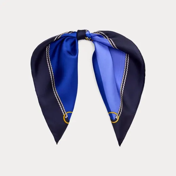 Ralph Lauren Color-blocked Anchor-crest Silk Scarf - Lafayette Blue