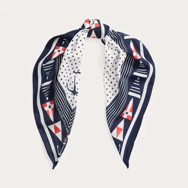 Ralph Lauren Polka-dot Flag-print Square Scarf - White