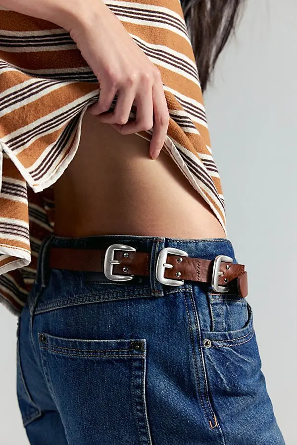 Free People Bronte Buckle Leather Belt - Mocha
