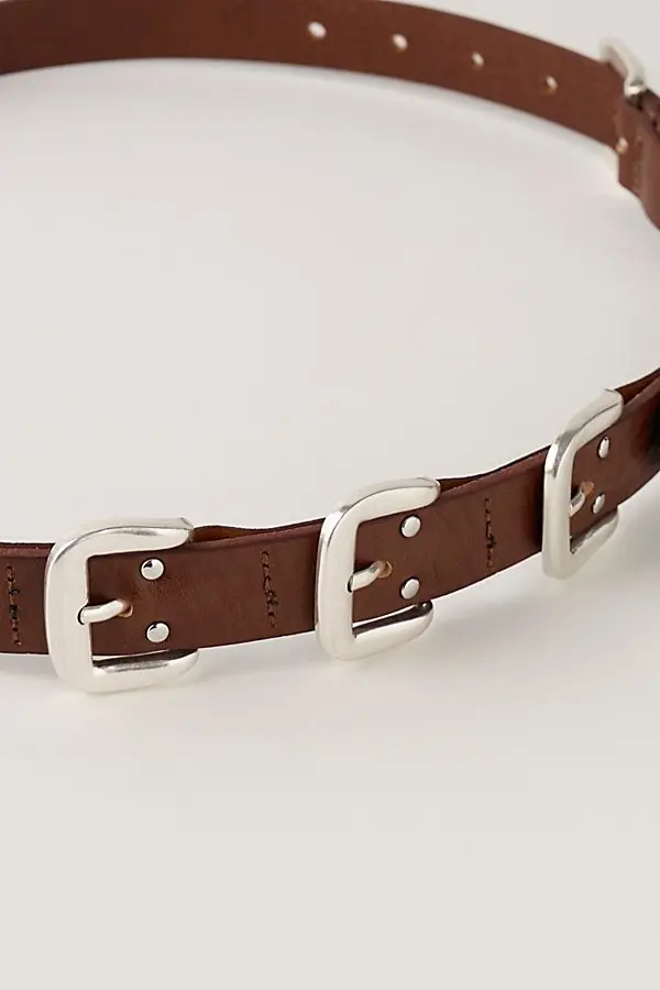 Free People Bronte Buckle Leather Belt - Mocha
