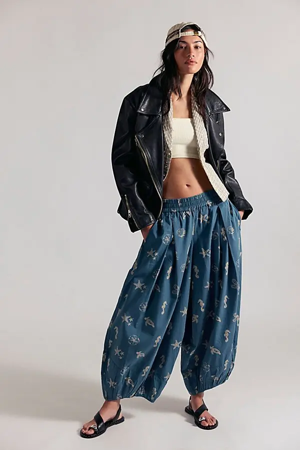 Free People Moonflower Printed Balloon Pants - Under The Sea - Deep Sea