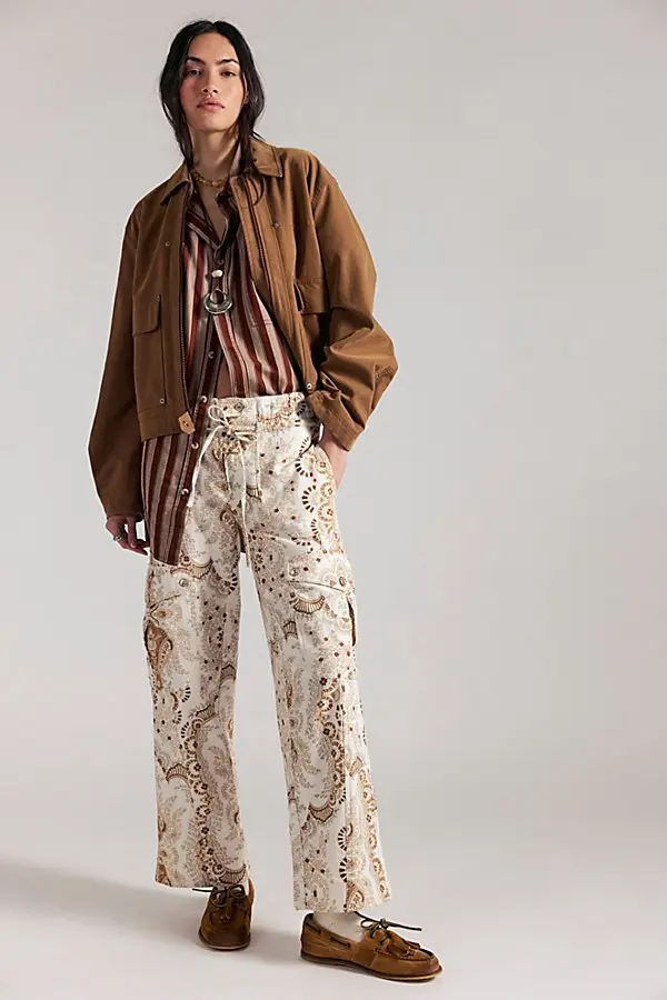 Free People We The Free Park Ave Printed Pants - Ivory Combo