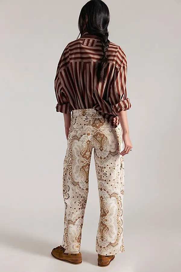 Free People We The Free Park Ave Printed Pants - Ivory Combo