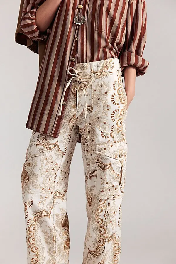 Free People We The Free Park Ave Printed Pants - Ivory Combo