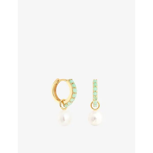 ASTRID & MIYU 18ct Yellow Gold-plated Sterling Silver, Aqua Chalcedony And Freshwater Pearl Drop Huggies - 18ct Gold