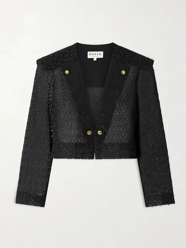 Maison Mayle Rae Cropped Silk-jacquard Trimmed Lace Jacket
